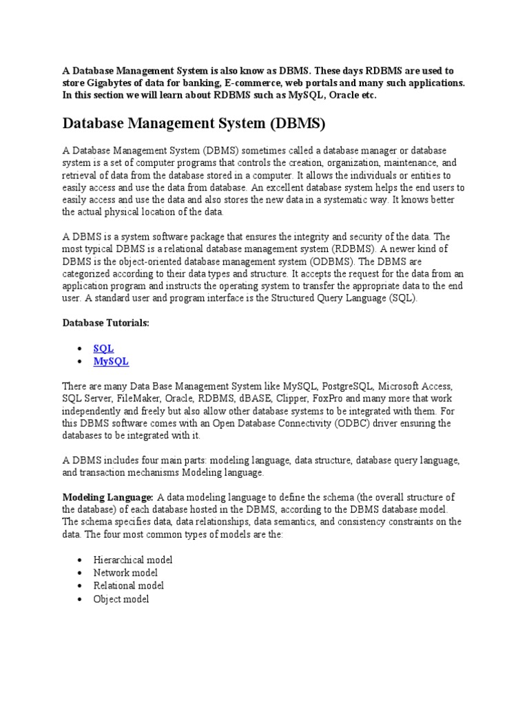 Intro to RDBMS & OODBMS Systems | PDF | Relational Database | Databases