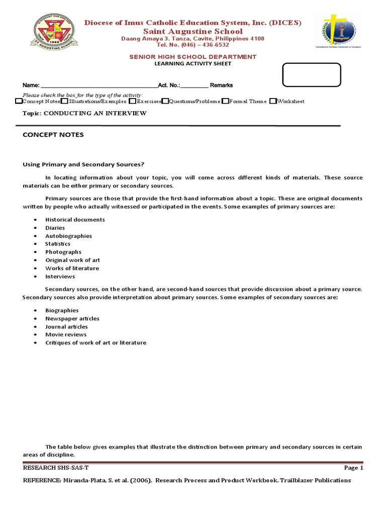 Guidance on Conducting Effective Interviews: A Learning Activity Sheet ...
