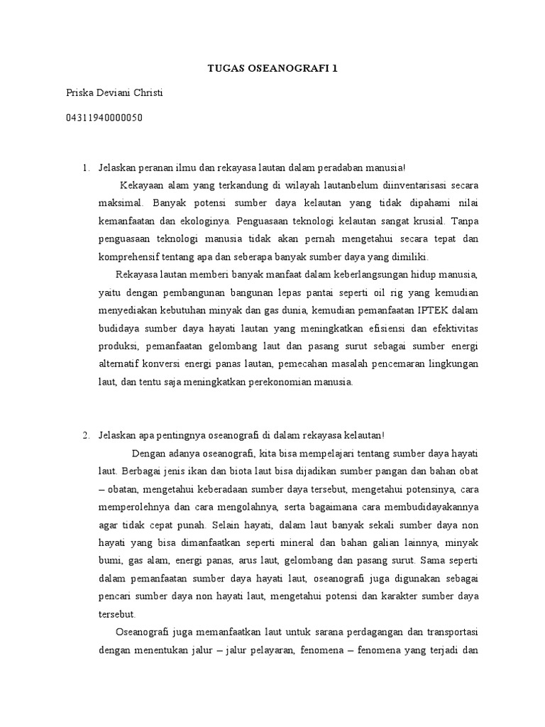 Tugas 1 Oseanografi Teknik Kelautan ITS | PDF