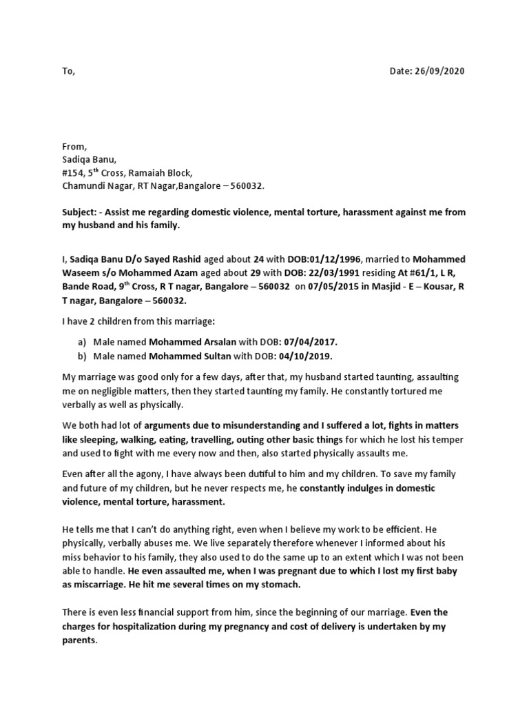 Domestic Violence and Harassment Complaint | PDF | Crime & Violence ...