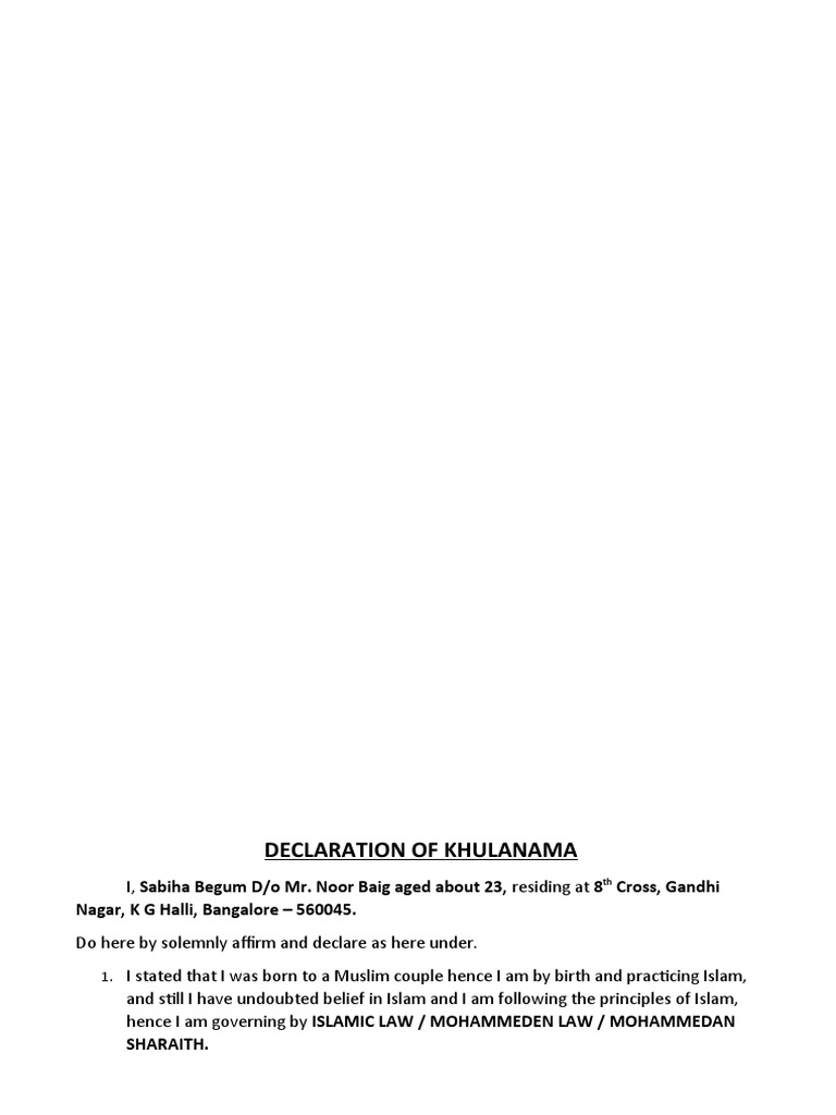 Khula Declaration and Agreement Template | PDF | Marriage | Social ...