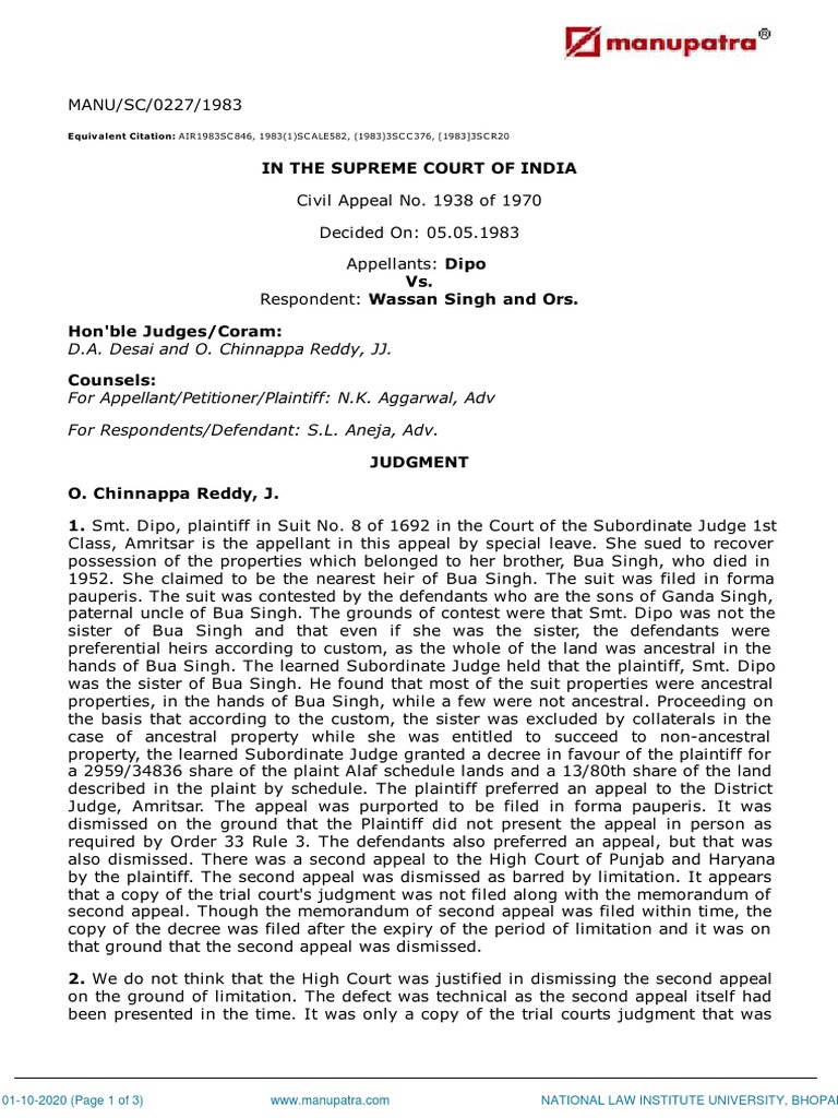 D.A. Desai and O. Chinnappa Reddy, JJ | PDF | Lawsuit | Judgment (Law)