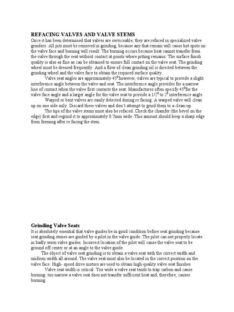 Valve and Valve Seat Refacing Guide | PDF | Grinding (Abrasive Cutting ...