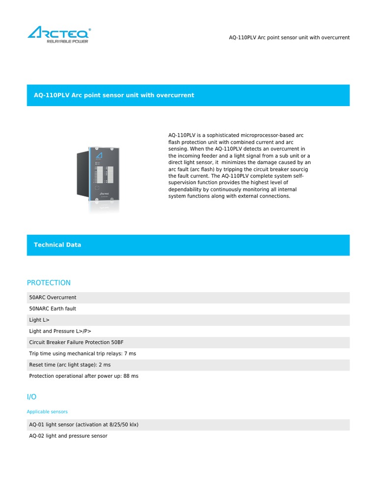 Arcteq - PLV Model | PDF | Relay | Electric Arc