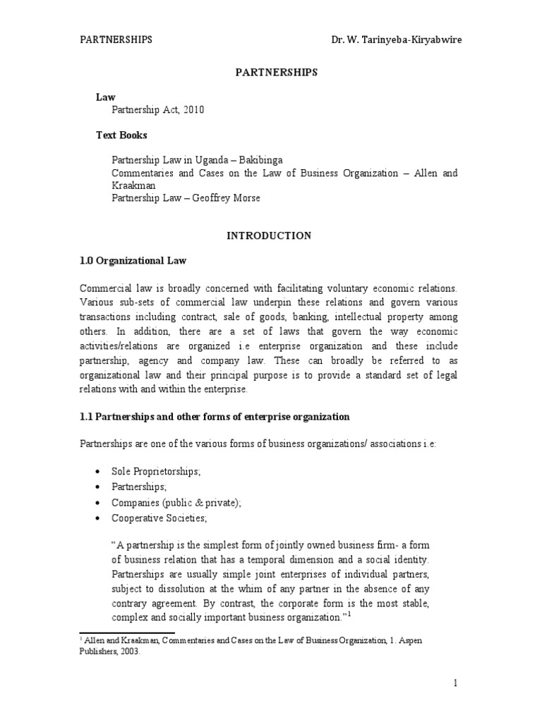 Partnership Notes Class-1 | PDF | Partnership | Concurrent Estate