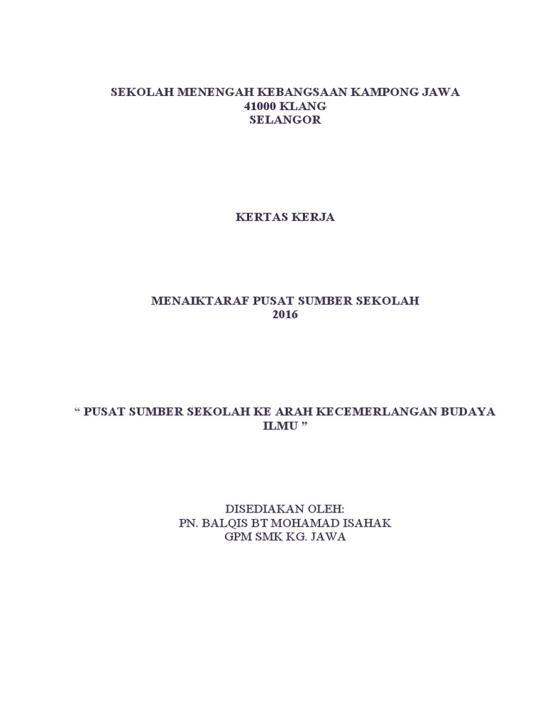 Kertas Kerja Naik Taraf Pss SMKKJ 2016 | PDF
