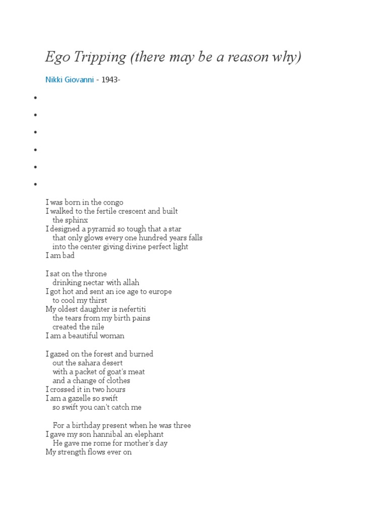 Ego Tripping (There May Be A Reason Why) : Nikki Giovanni | PDF