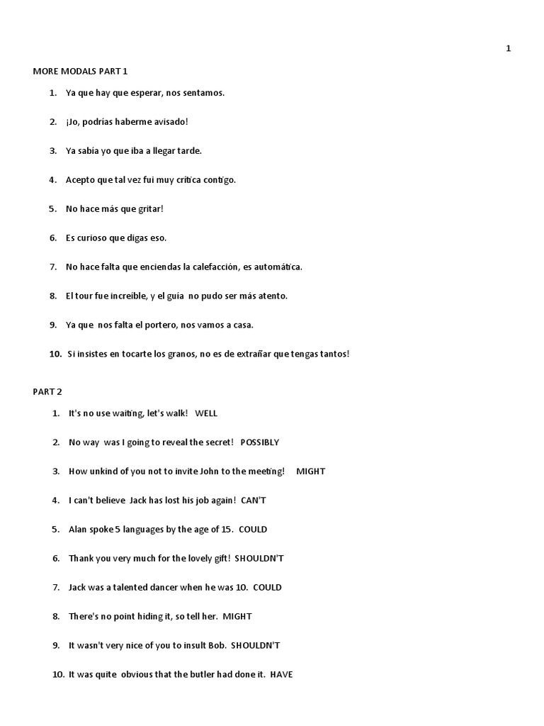 Spanish & English Modal Verbs Practice | PDF