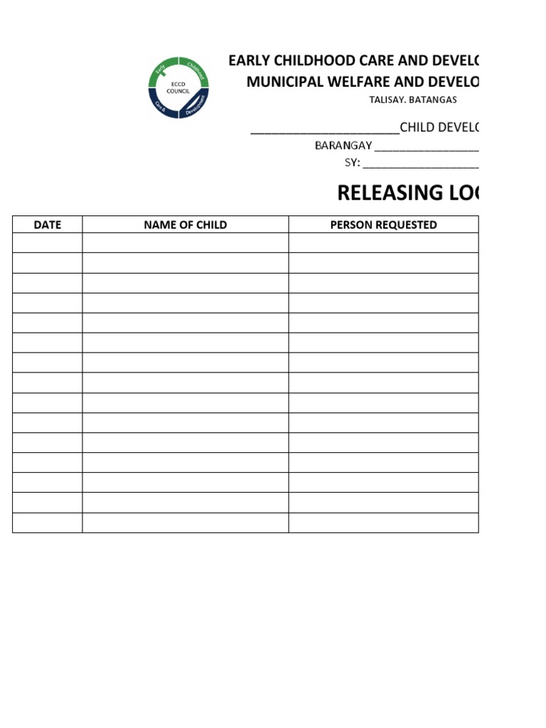 Releasing Log: Early Childhood Care and Development Council Municipal ...