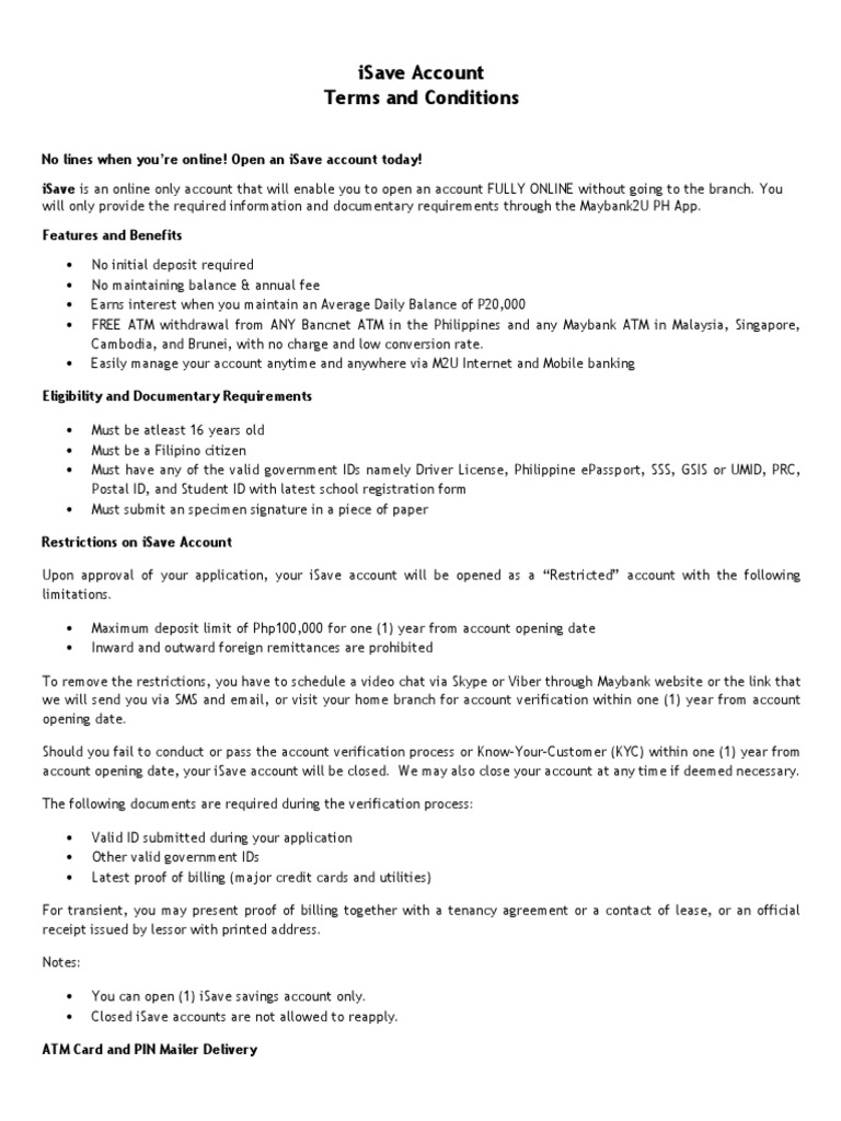 Isave Account Terms and Conditions | PDF | Cheque | Banks