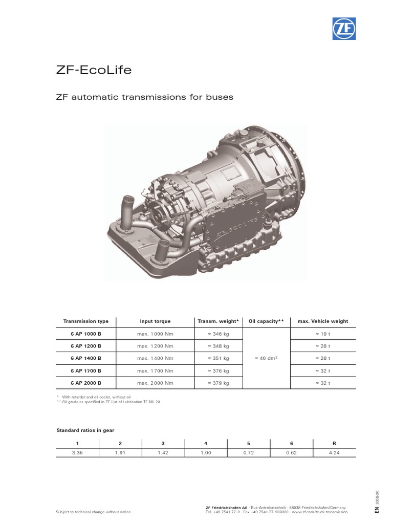 EN Type Sheet EcoLife | PDF | Transmission (Mechanics) | Vehicle Parts