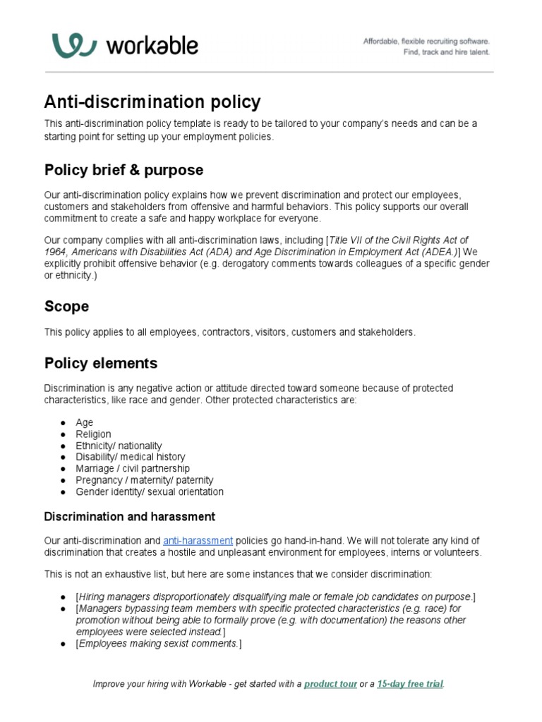 Anti Discrimination Policy | PDF | Discrimination | Sexual Harassment
