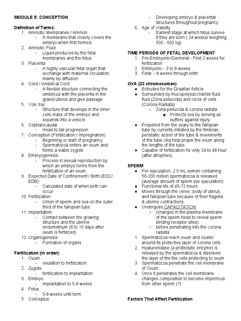 Module 5 - Conception NOTES | PDF | Implantation (Human Embryo ...