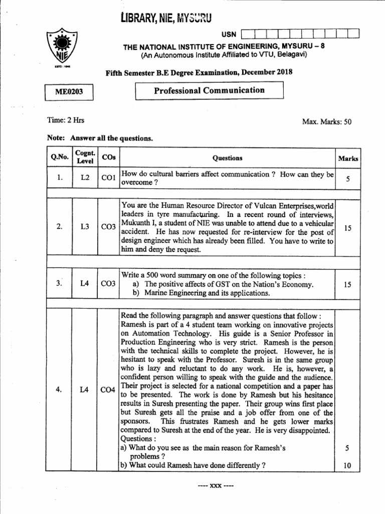 PROFESSIONAL COMMUNICATION Question Paper | PDF
