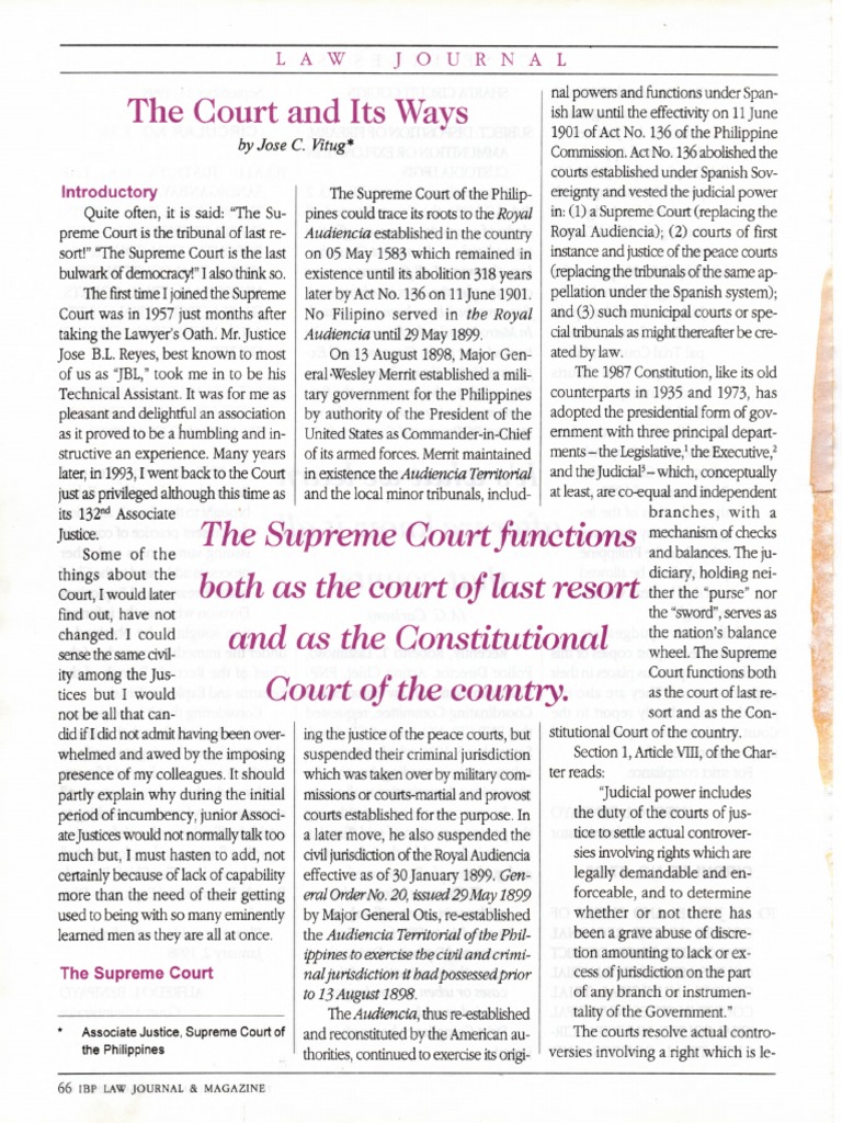 The Court and Its Ways - Jose C. Vitug | PDF