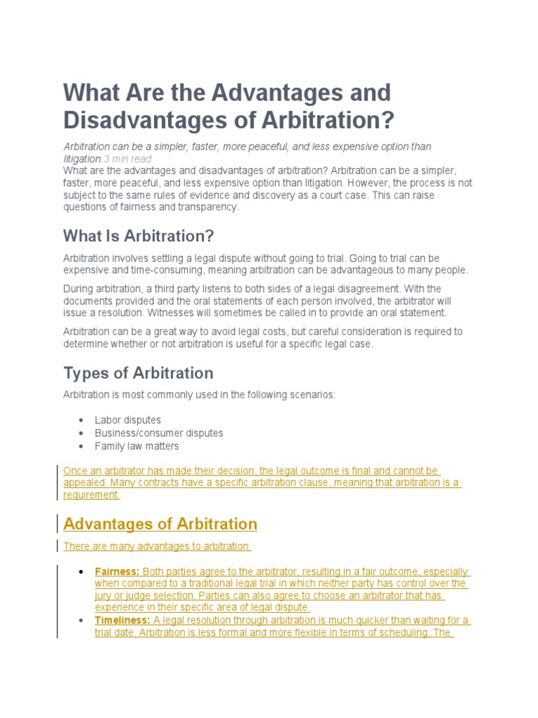What Are The Advantages and Disadvantages of Arbitration | PDF ... What Are The Advantages and Disadvantages of Arbitration | PDF ...