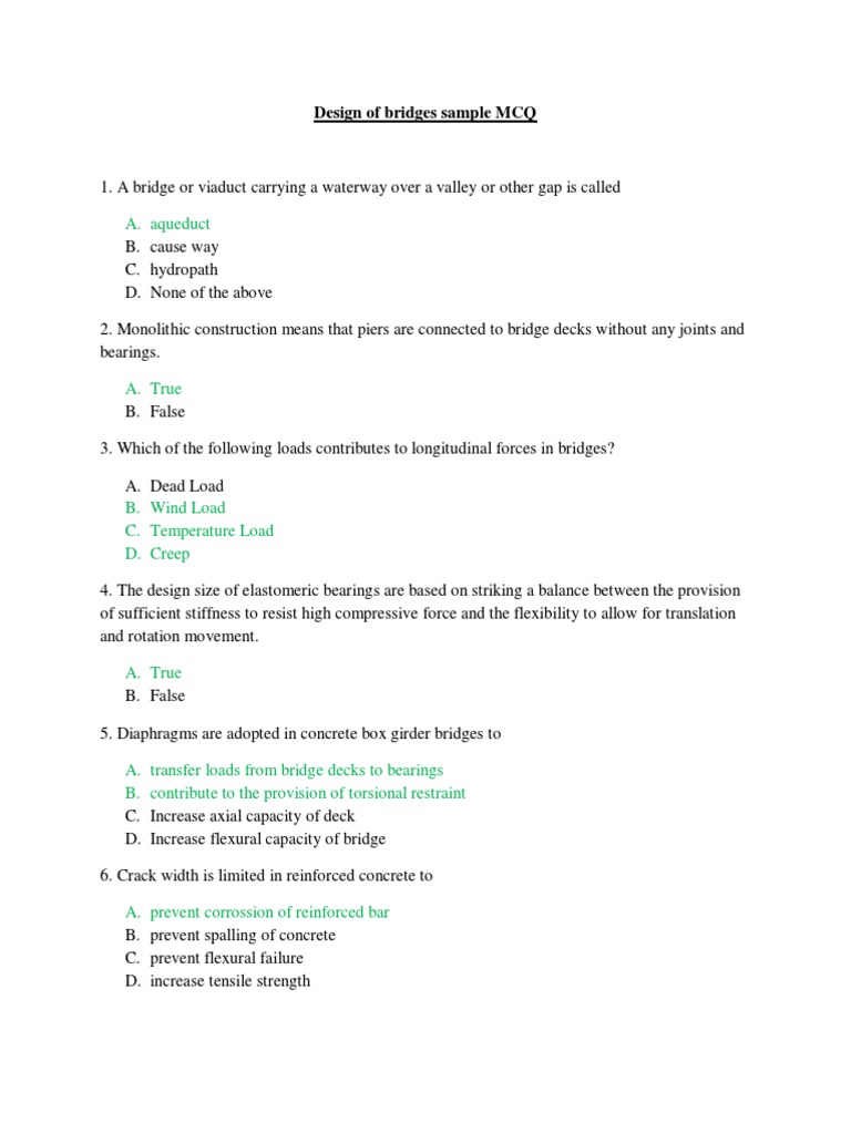 Design of Bridges Sample MCQ PDF | PDF | Bridge | Fracture