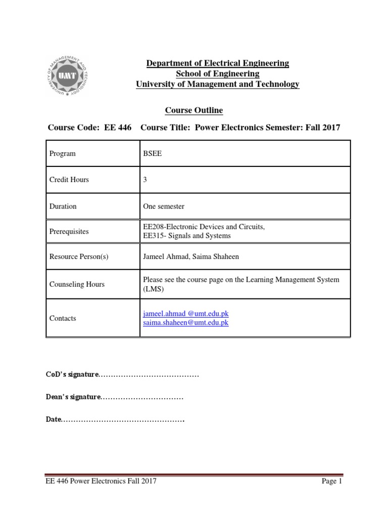 Power Electronics Course Outline | PDF | Power Electronics | Rectifier
