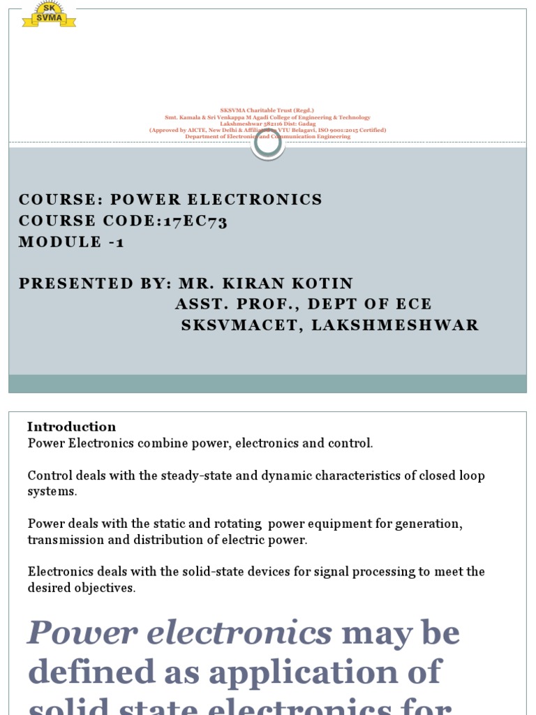 Course: Power Electronics Course Code:17Ec73 Module - 1 Presented By ...