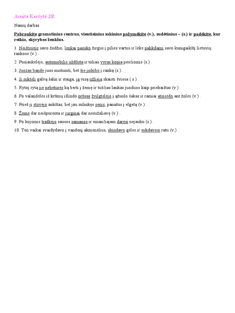 Namu Darbas - Sudetinis Sakinys ARNITA KERŠYTĖ 2R | PDF