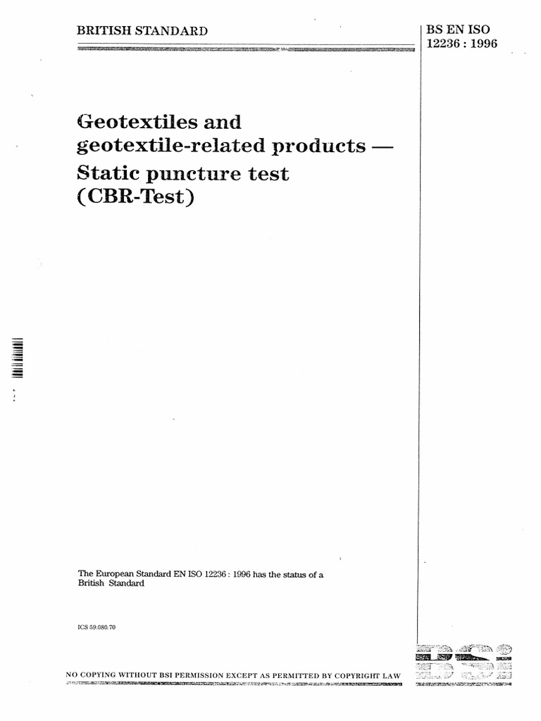 BS EN ISO 12236 1996 - Geotextiles - Static Puncture Test (CBR) PDF | PDF