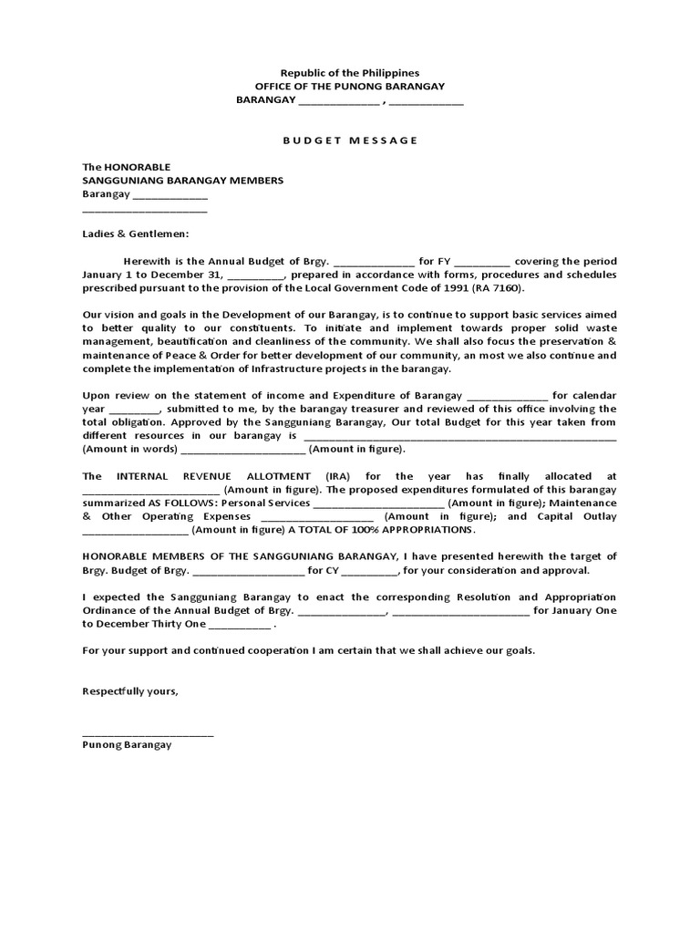 Republic of The Philippines Office of The Punong Barangay BARANGAY ...