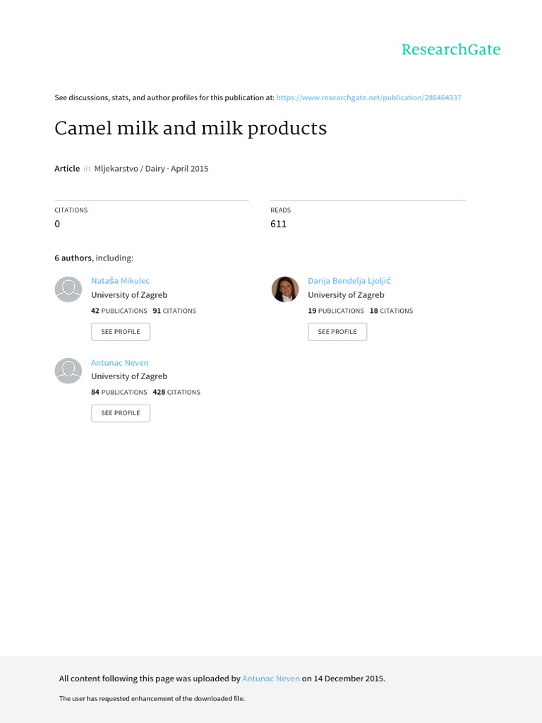 Camel Milk: Composition & Products | PDF | Milk | Cheese