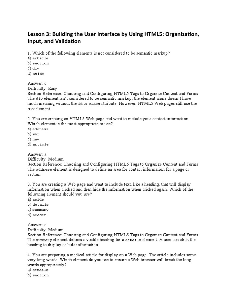 Lesson 3: Building The User Interface by Using HTML5: Organization, Input, and Validation | PDF ...
