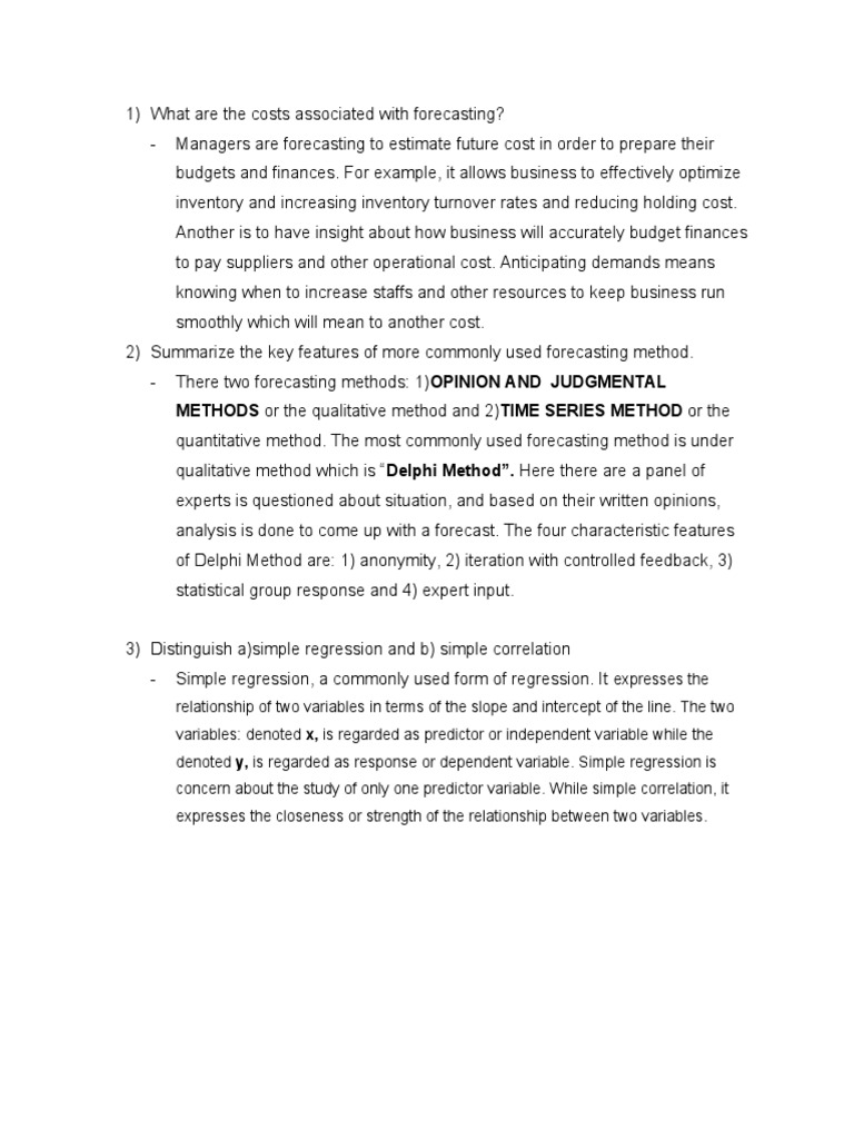 Forecasting Costs and Methods Explained | PDF