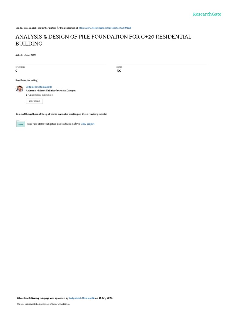 Analysis Design Of Pile Foundation For G 20 Residential Building