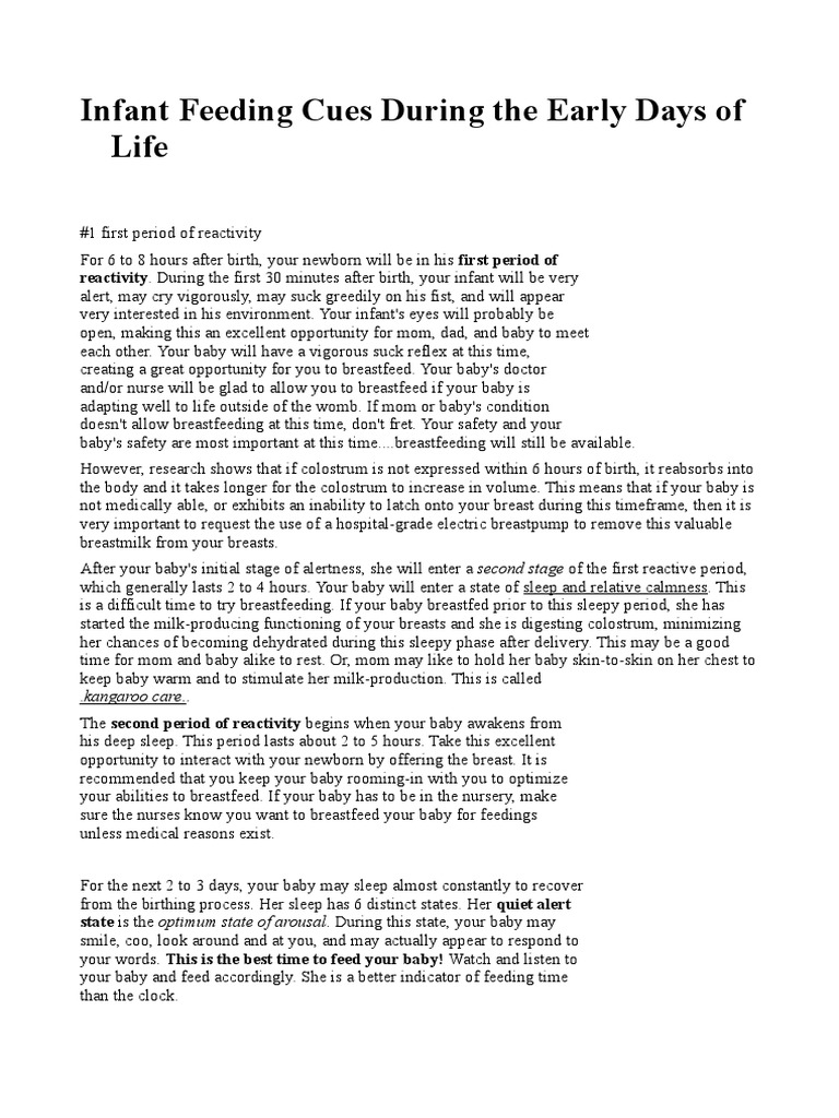 Infant Feeding Cues During The Early Days of Life | PDF | Infancy ...