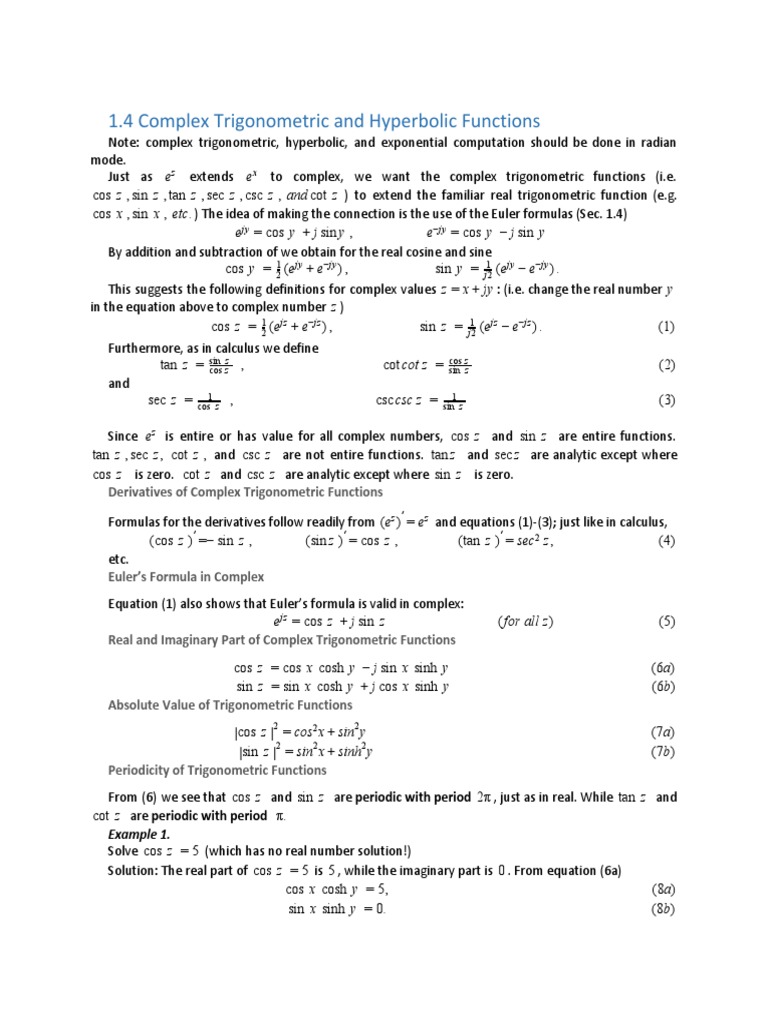 1 5 Complex Trigonometric Function Pdf Pdf Trigonometric Functions