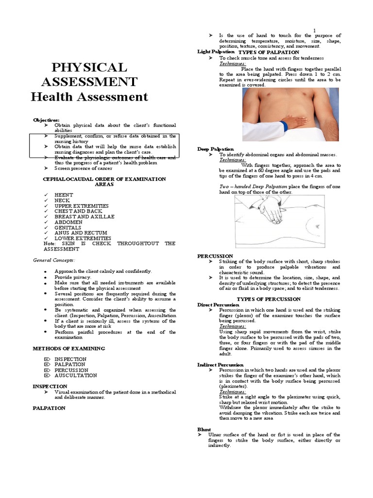 Physical Assessment Health Assessment: Light Palpation TYPES OF ...