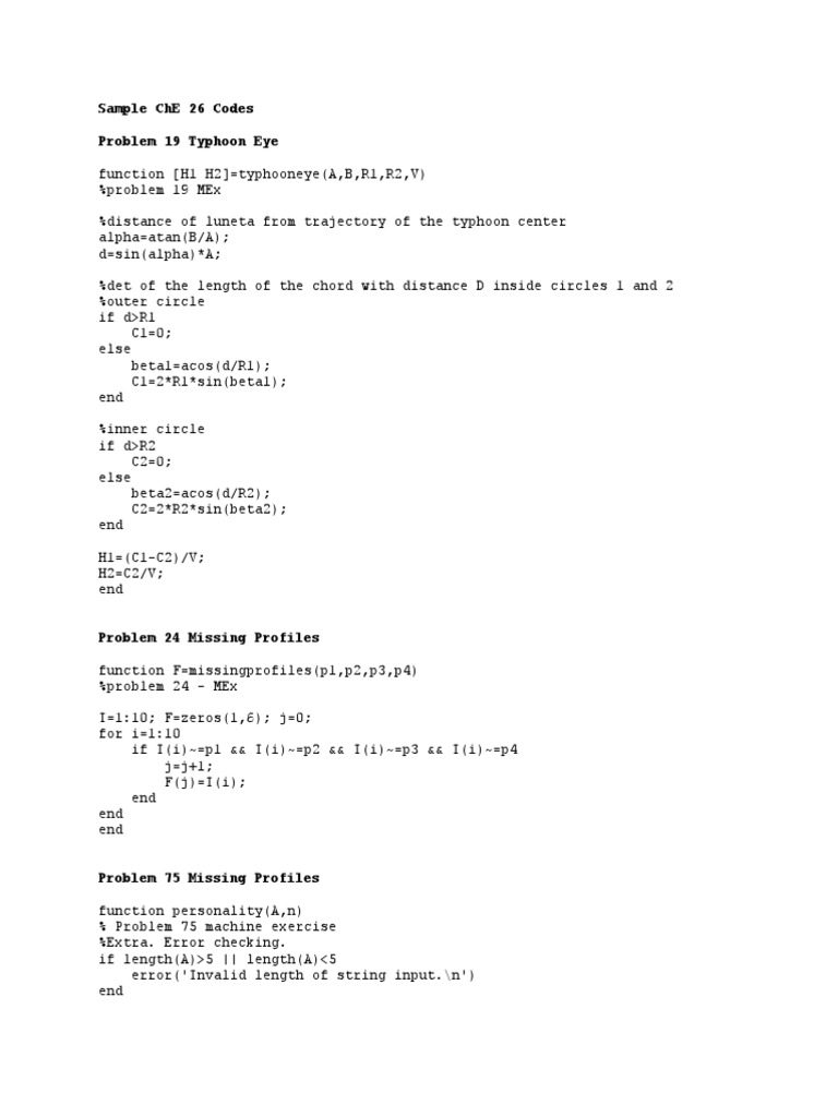 Sample ChE 26 Codes | PDF | Teaching Mathematics | Mathematical Objects