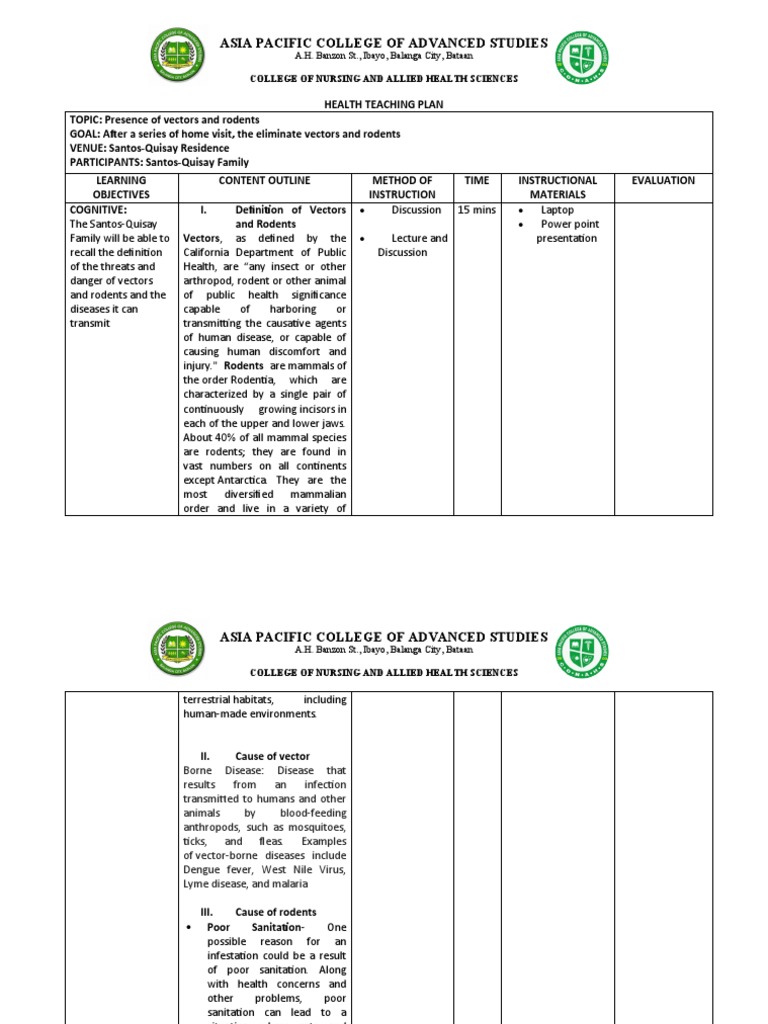 Presence of Vectors and Rodents | PDF | Rodent | Mosquito Net