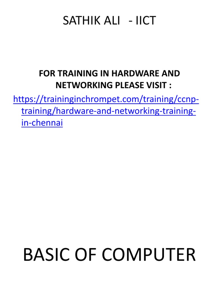 Sathik Ali - Iict: For Training in Hardware and Networking Please Visit ...