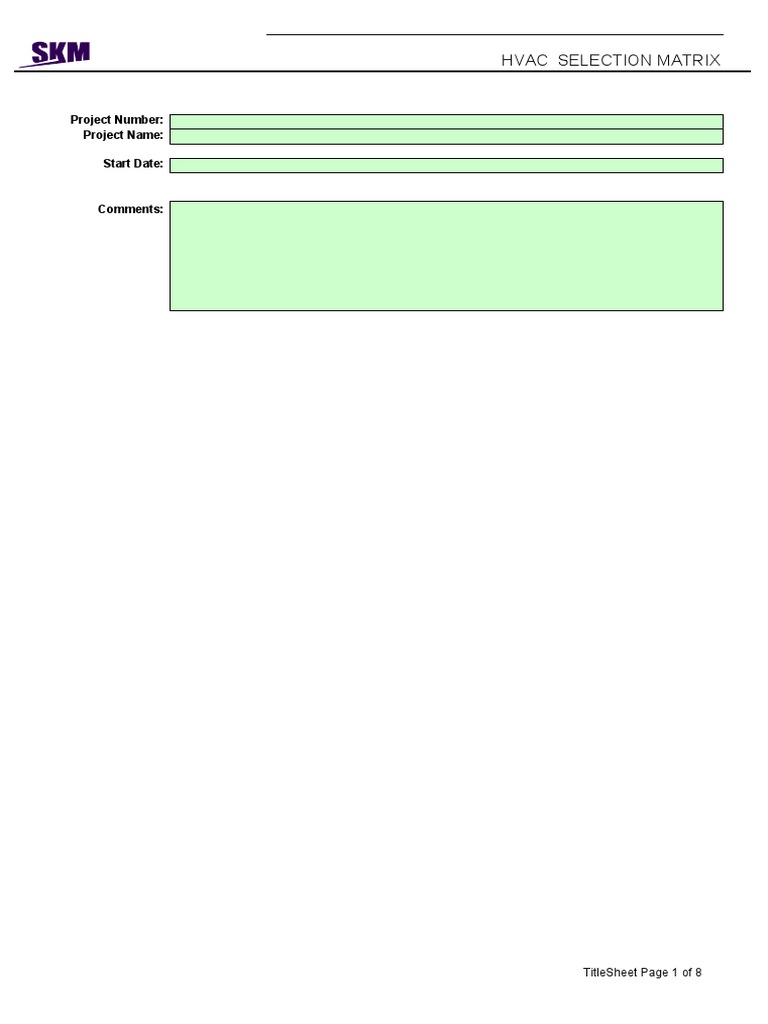 Hvac Selection Matrix: Project Number: Project Name: Start Date | PDF ...