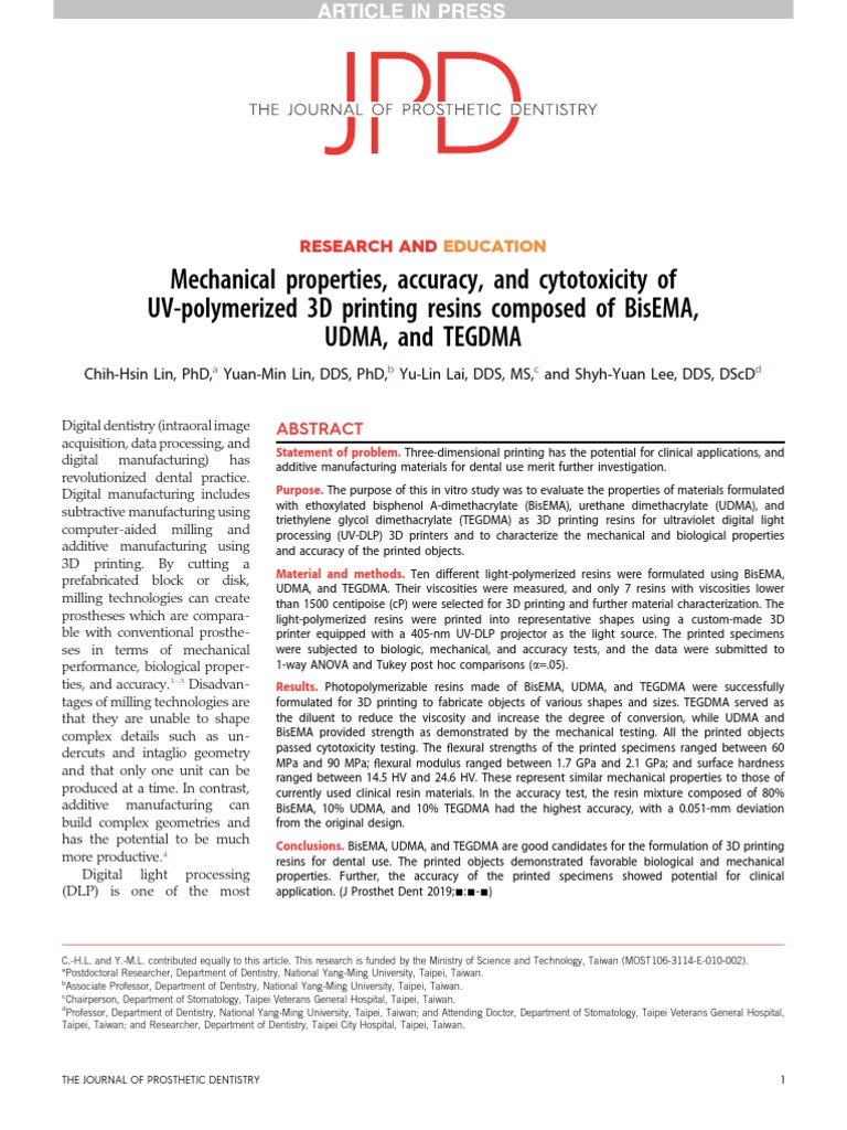Mechanical Properties, Accuracy, and Cytotoxicity of UV-polymerized 3D ...