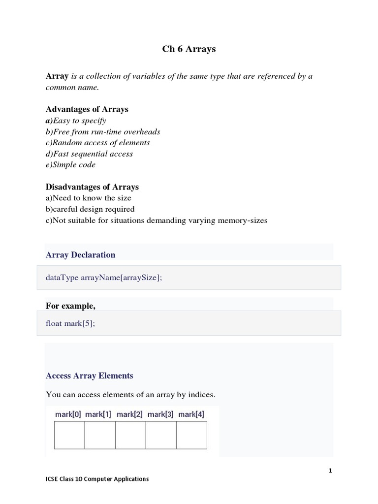 Ch 6 Arrays Array Is A Collection Of Variables Of The Same Type That