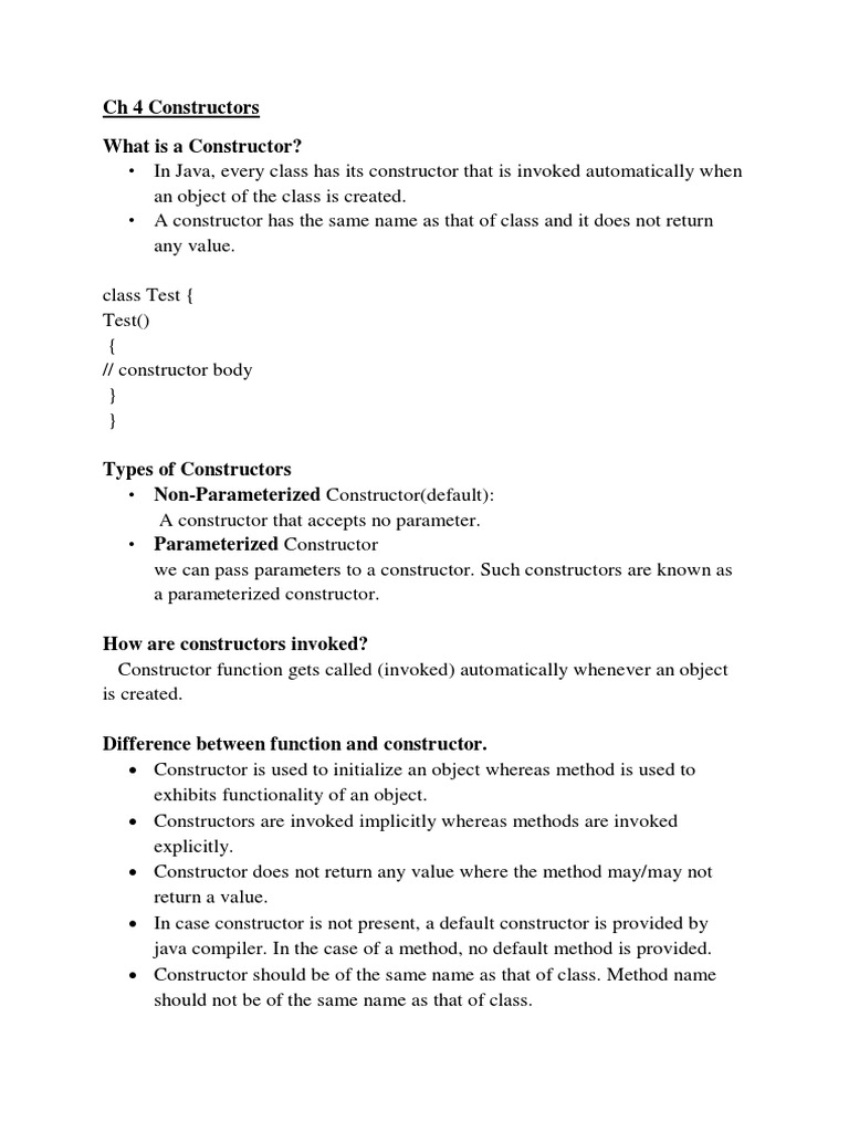 CH 4 Constructors What Is A Constructor? | PDF
