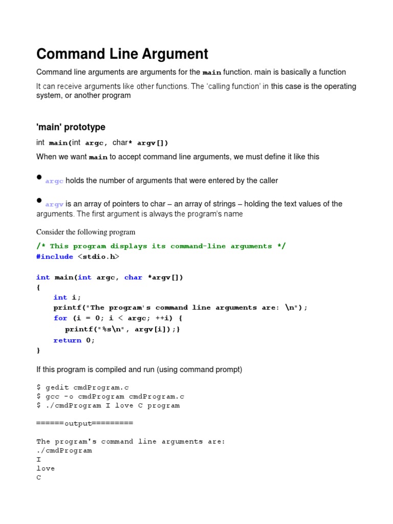 Command Line Argument: 'Main' Prototype | PDF