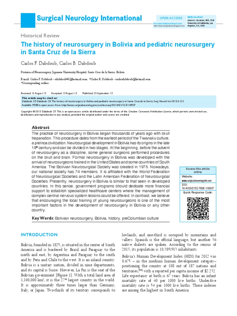 The History of Neurosurgery in Bolivia and Pediatr | PDF | Neurosurgery ...