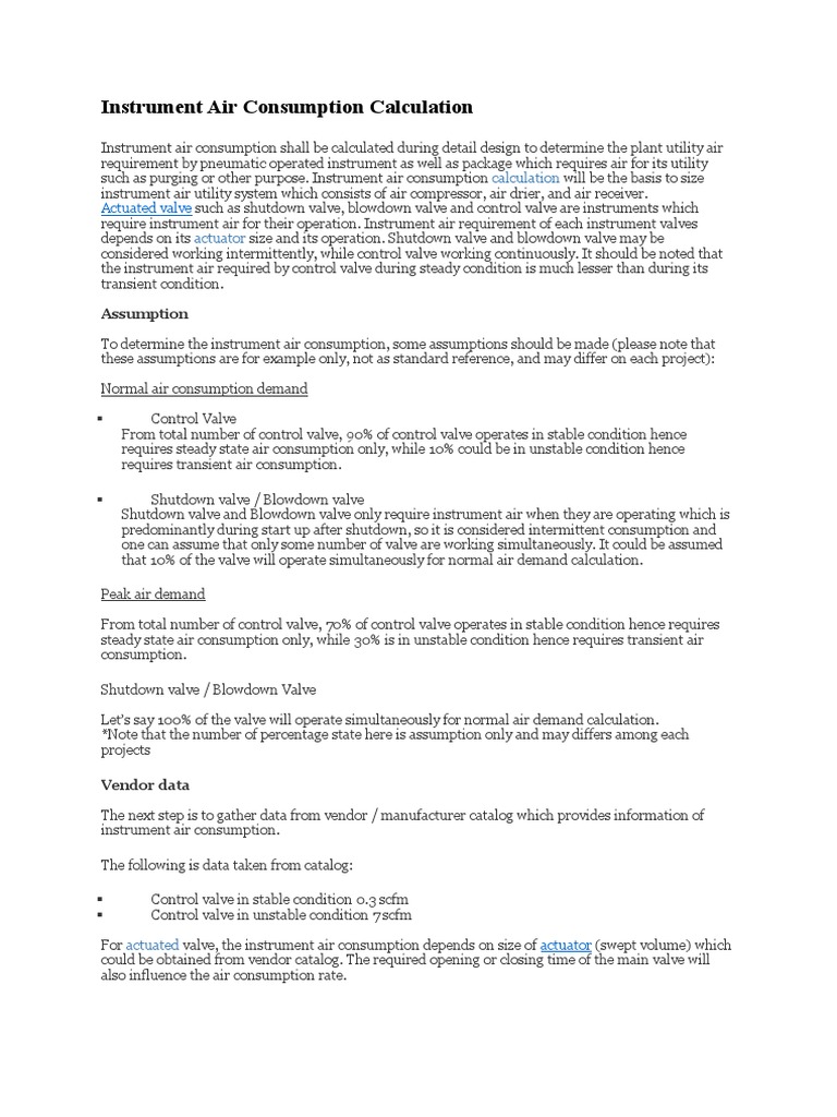 Instrument Air Consumption Calculation | PDF | Valve | Steady State