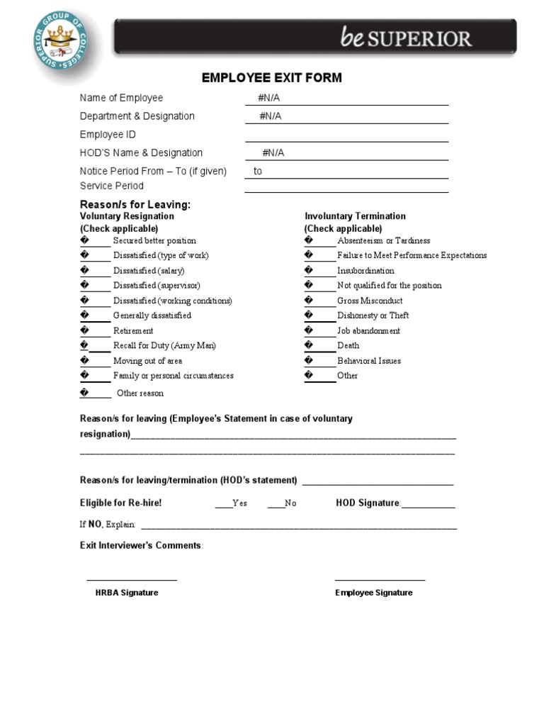 Employee Exit Form: Reason/s For Leaving | PDF