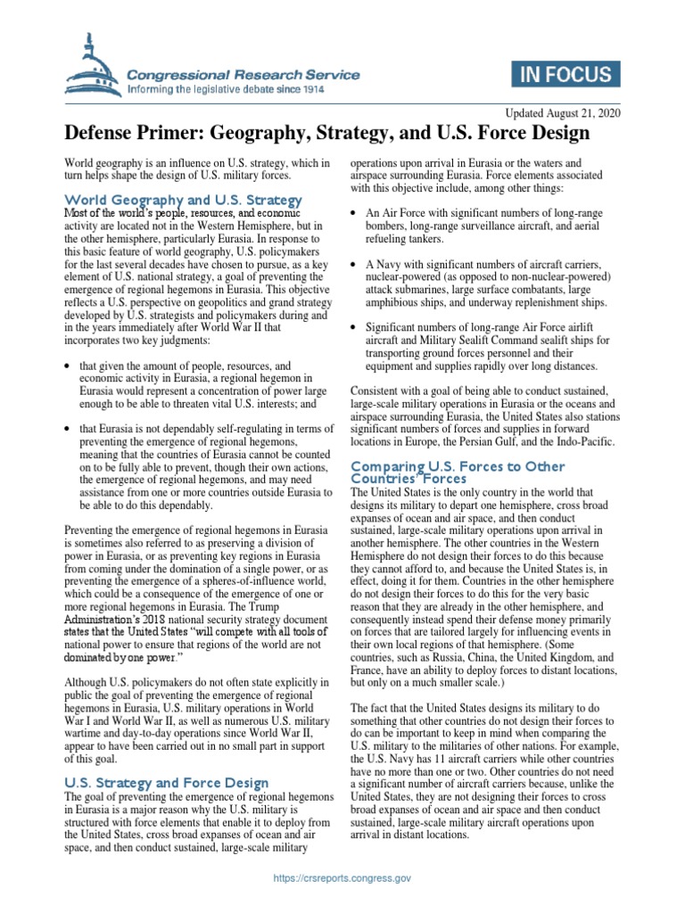 Defense Primer: Geography, Strategy, and U.S. Force Design | PDF ...