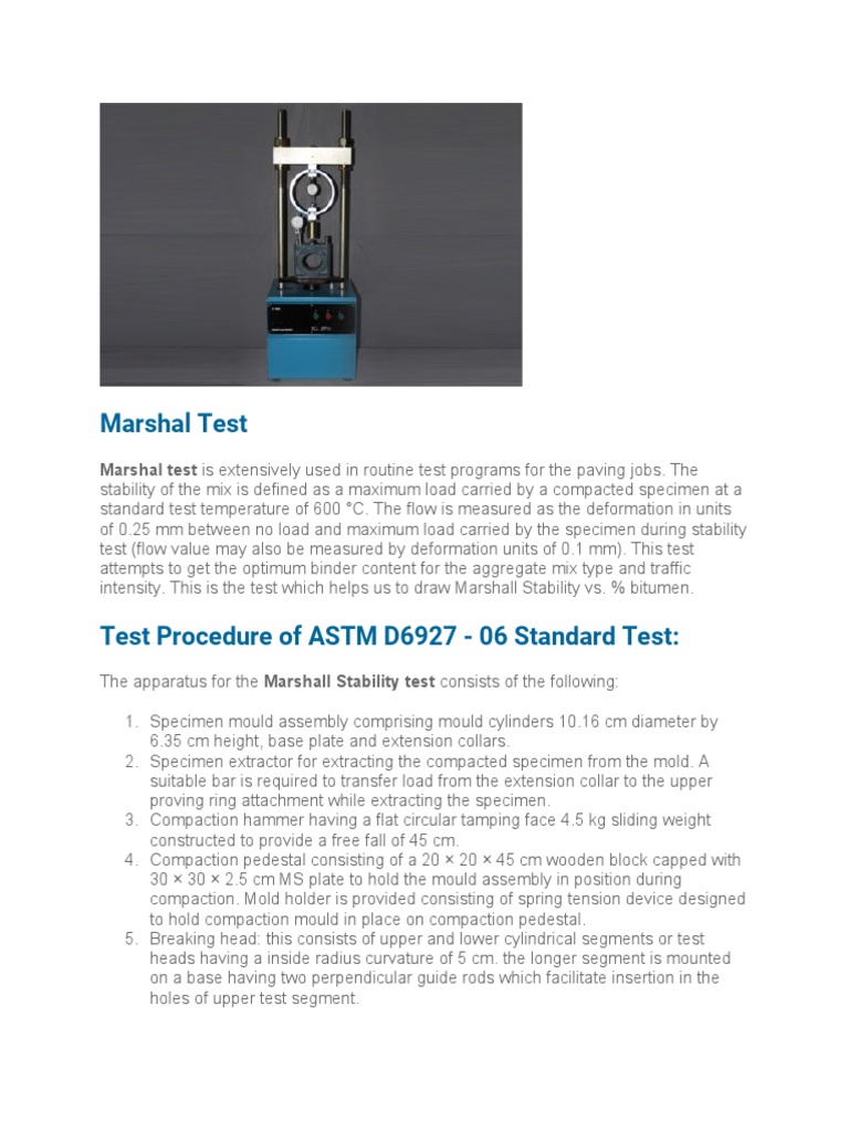 Marshal Test: Marshal Test Is Extensively Used in Routine Test Programs ...