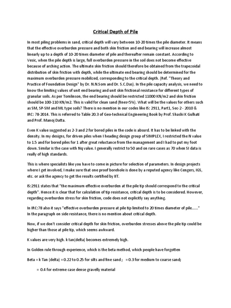 Critical Depth of Pile | PDF | Deep Foundation | Geotechnical Engineering