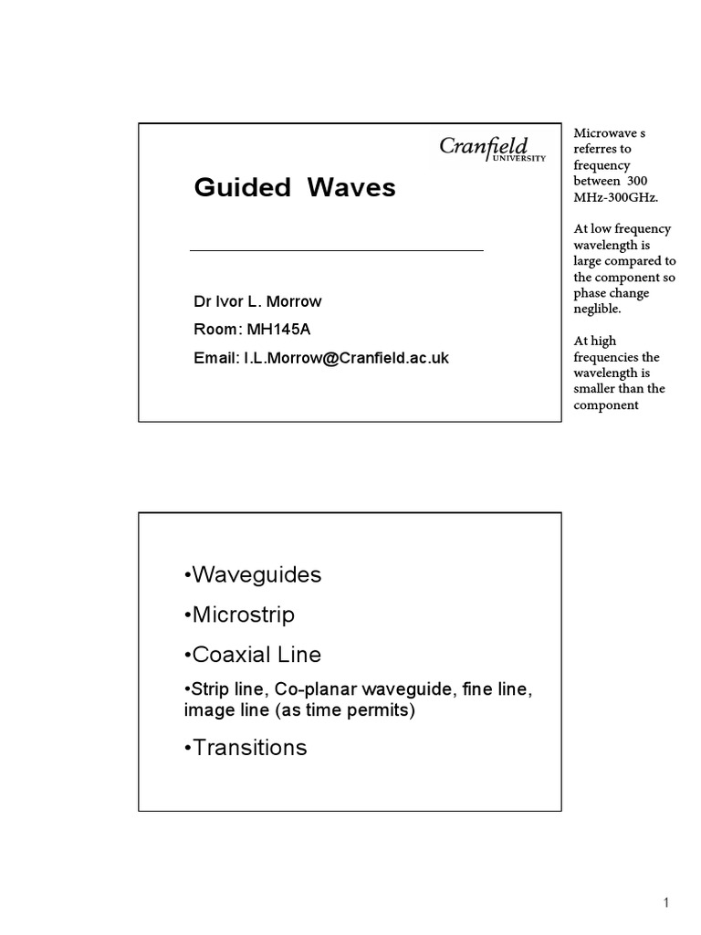 Guided Waves: - Waveguides - Microstrip - Coaxial Line | PDF | Waveguide | Wavelength