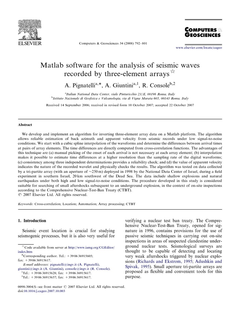 Matlab Software For The Analysis of Seismic Waves Recorded by Three ...