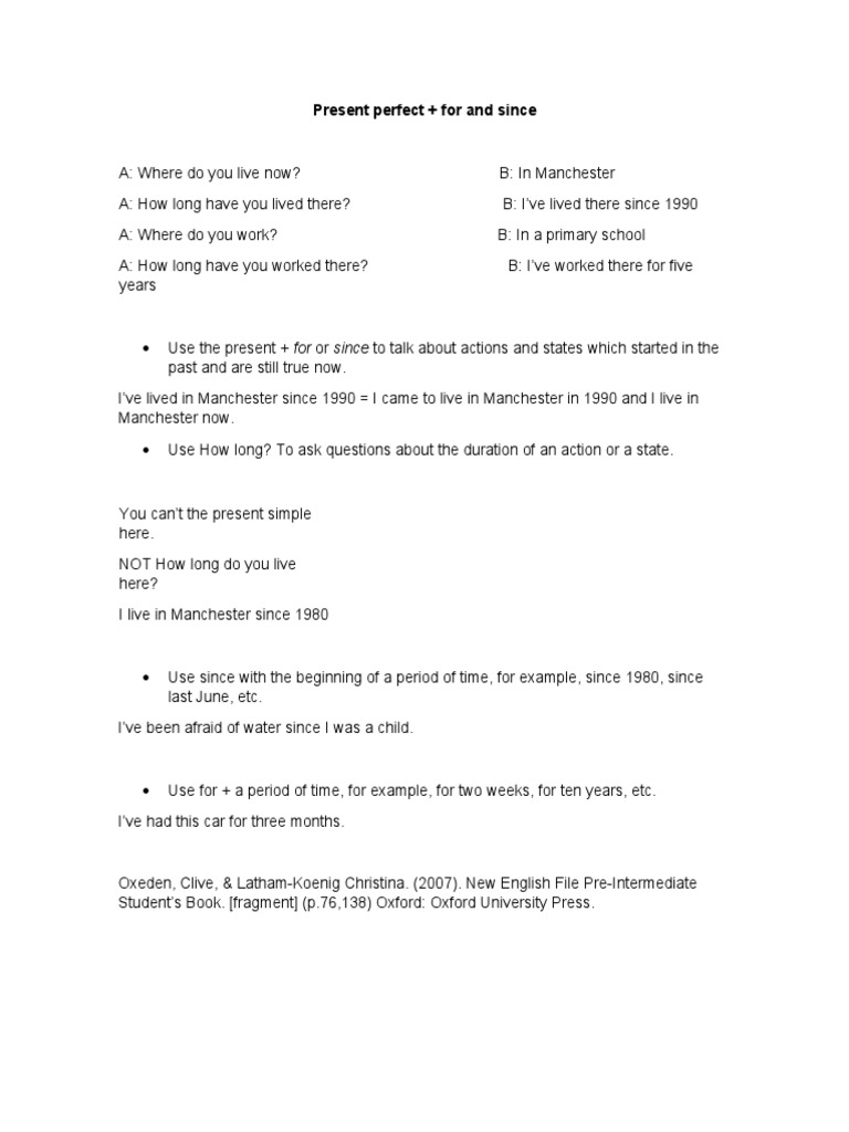 Present Perfect + For and Since | PDF | Language Arts & Discipline